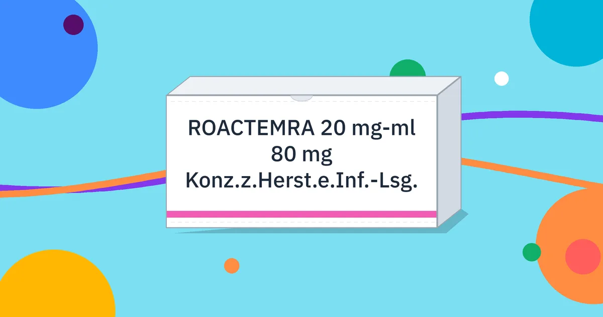 Symbolbild: Packung mit der Aufschrift ROACTEMRA 20 mg-ml 80 mg Konz.z.Herst.e.Inf.-Lsg. (PZN 07286962) – Verfügbarkeit und Bezug in Apotheken in Frankfurt am Main