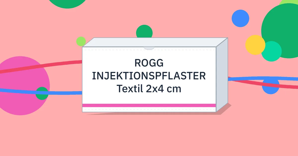 Symbolbild: Packung mit der Aufschrift ROGG INJEKTIONSPFLASTER Textil 2x4 cm (PZN 05984716) – Verfügbarkeit und Bezug in Apotheken in Frankfurt am Main