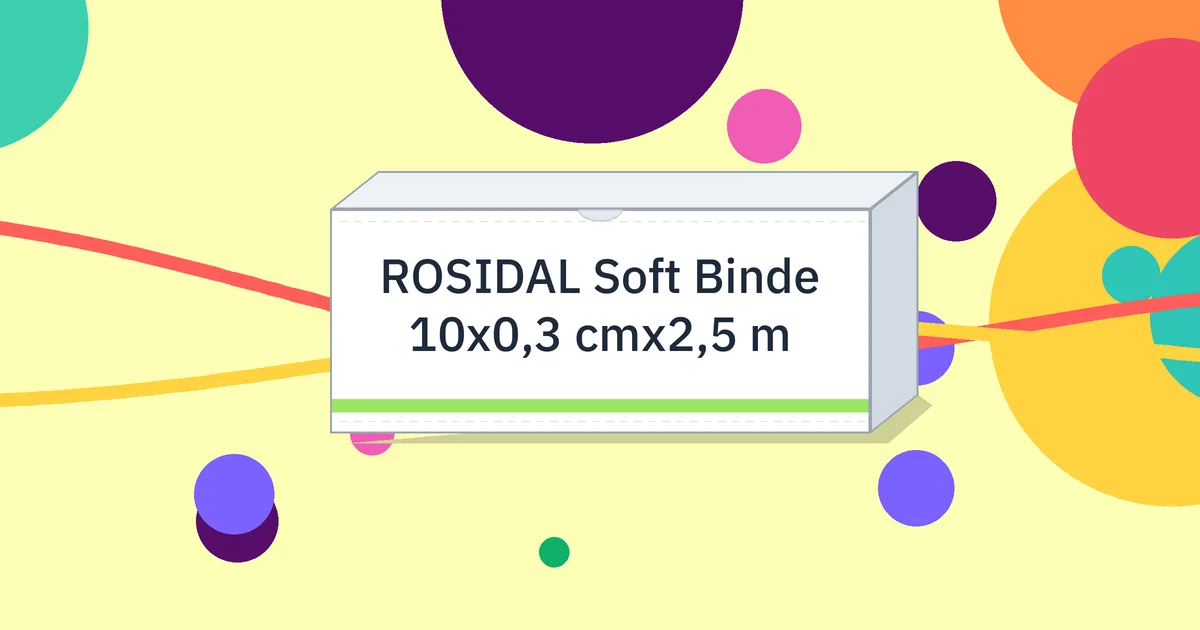 Symbolbild: Packung mit der Aufschrift ROSIDAL Soft Binde 10x0,3 cmx2,5 m (PZN 00886819) – Verfügbarkeit und Bezug in Apotheken in Frankfurt am Main
