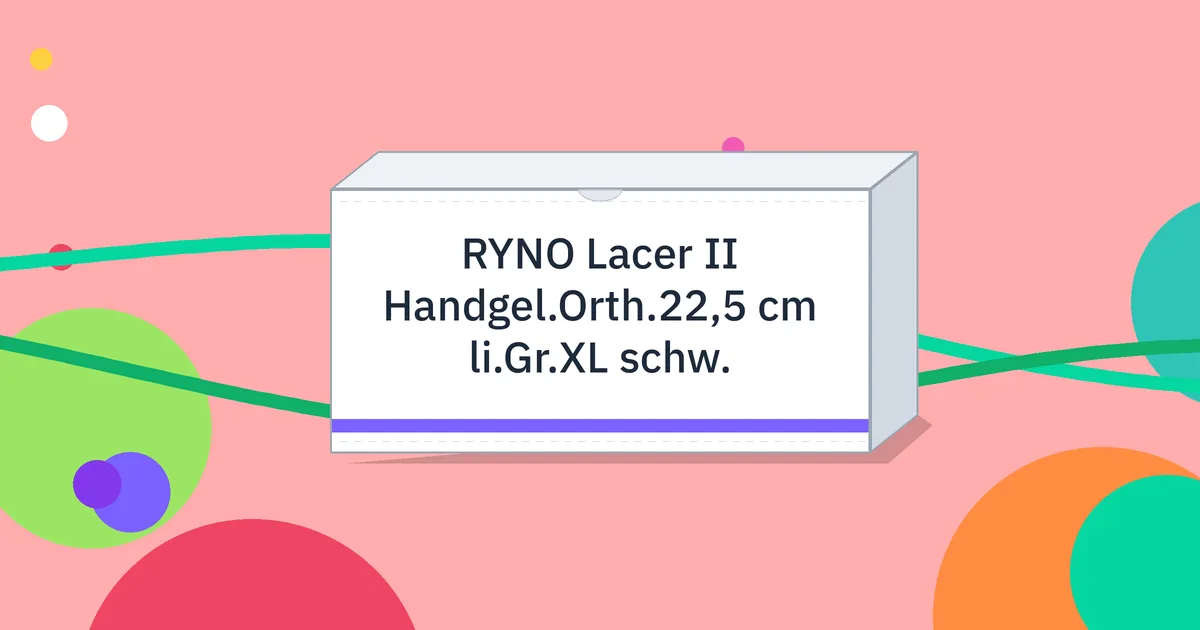 Symbolbild: Packung mit der Aufschrift RYNO Lacer II Handgel.Orth.22,5 cm li.Gr.XL schw. (PZN 14048588) – Verfügbarkeit und Bezug in Apotheken in Frankfurt am Main