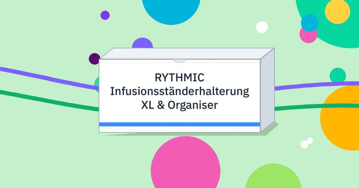 Symbolbild: Packung mit der Aufschrift RYTHMIC Infusionsständerhalterung XL & Organiser (PZN 18786975) – Verfügbarkeit und Bezug in Apotheken in Frankfurt am Main