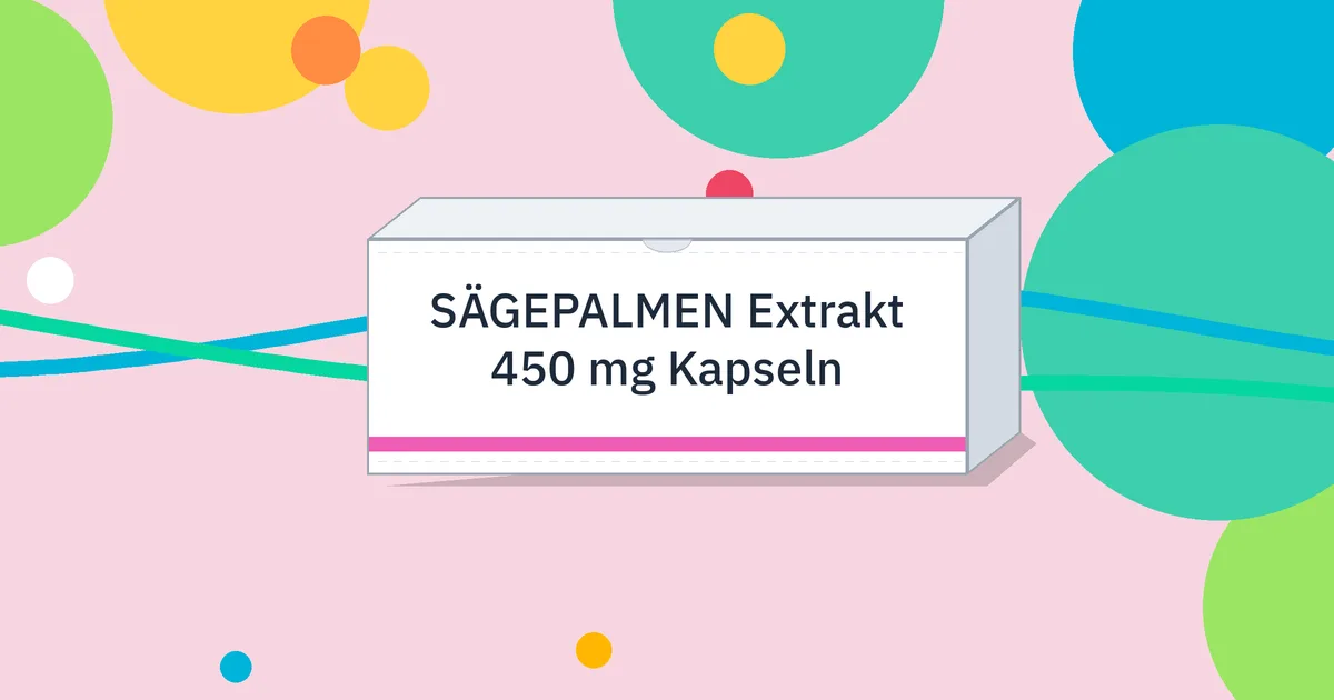 Symbolbild: Packung mit der Aufschrift SÄGEPALMEN Extrakt 450 mg Kapseln (PZN 10296964) – Verfügbarkeit und Bezug in Apotheken in Frankfurt am Main