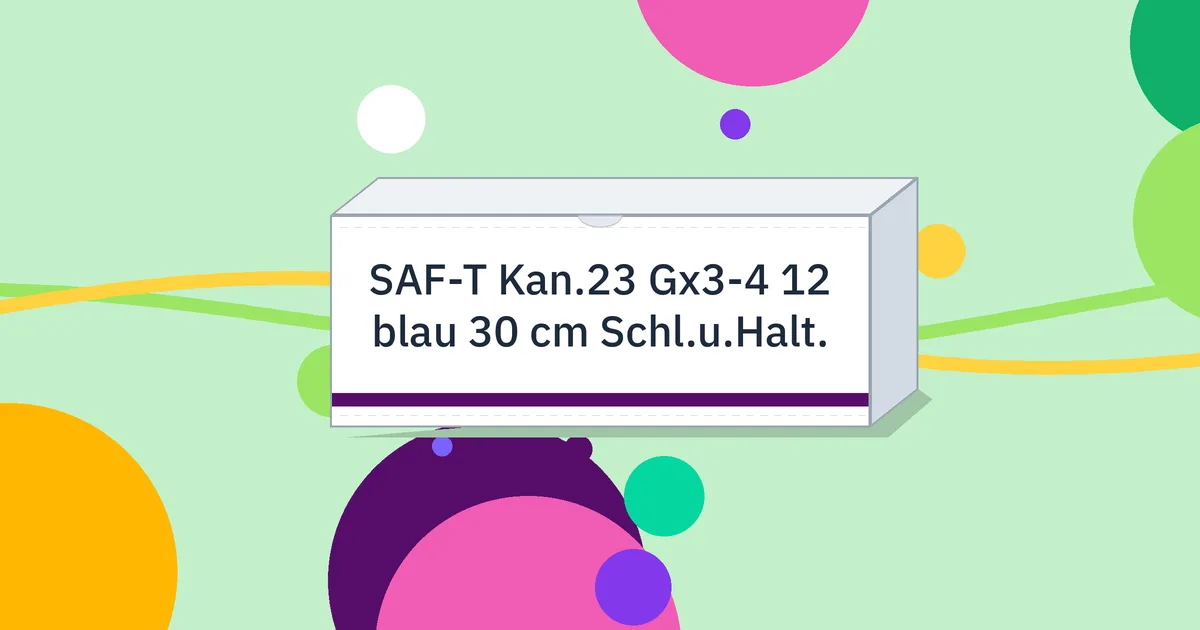 Symbolbild: Packung mit der Aufschrift SAF-T Kan.23 Gx3-4 12 blau 30 cm Schl.u.Halt. (PZN 09105019) – Verfügbarkeit und Bezug in Apotheken in Frankfurt am Main