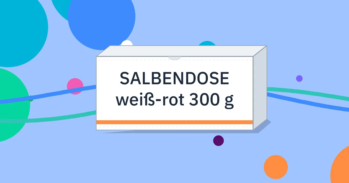 Symbolbild: Packung mit der Aufschrift SALBENDOSE weiß-rot 300 g (PZN 18187909) – Verfügbarkeit und Bezug in Apotheken in Frankfurt am Main