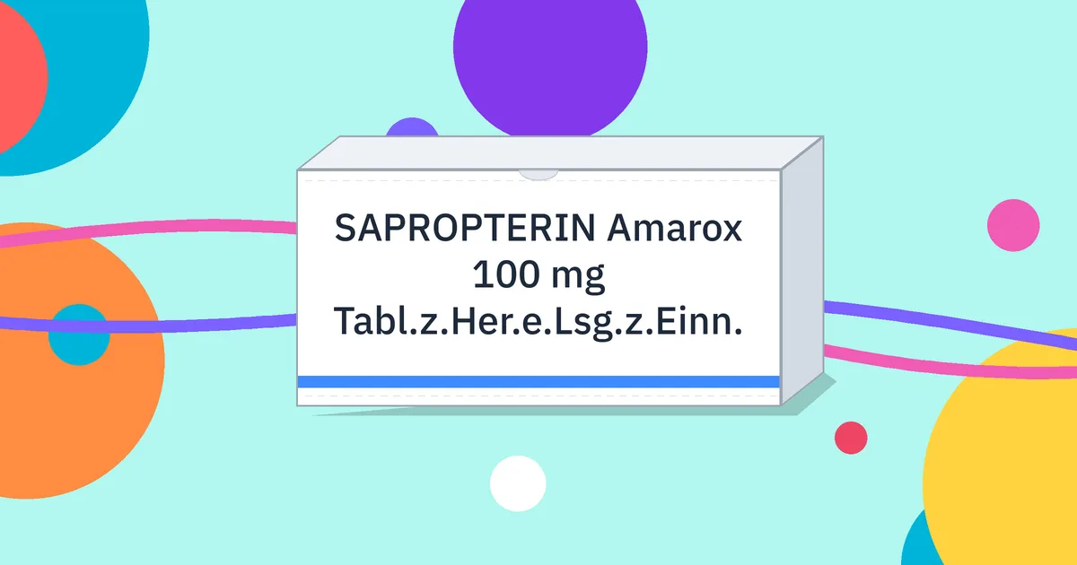 Symbolbild: Packung mit der Aufschrift SAPROPTERIN Amarox 100 mg Tabl.z.Her.e.Lsg.z.Einn. (PZN 19521196) – Verfügbarkeit und Bezug in Apotheken in Frankfurt am Main