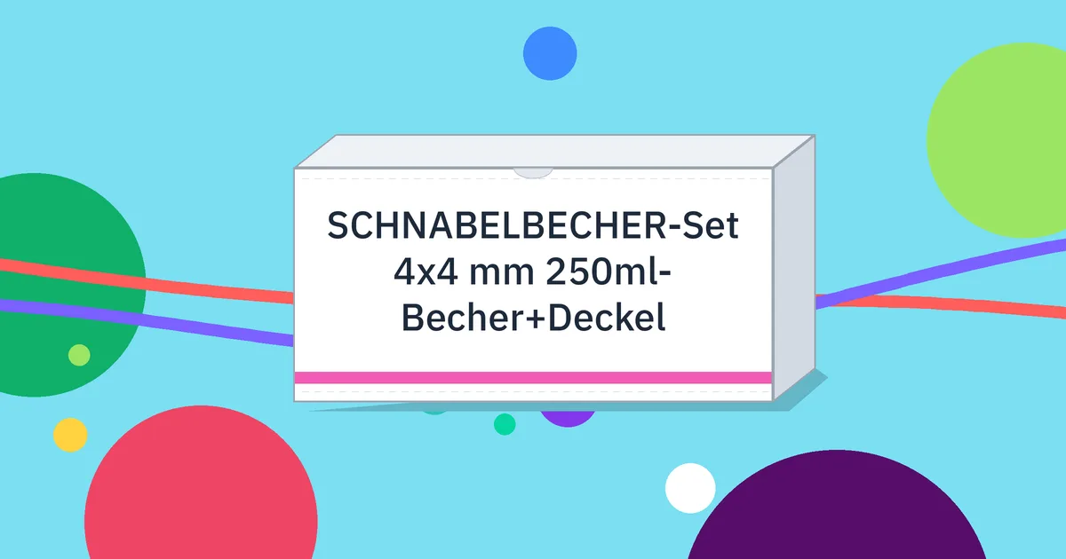 Symbolbild: Packung mit der Aufschrift SCHNABELBECHER-Set 4x4 mm 250ml-Becher+Deckel (PZN 18386997) – Verfügbarkeit und Bezug in Apotheken in Frankfurt am Main