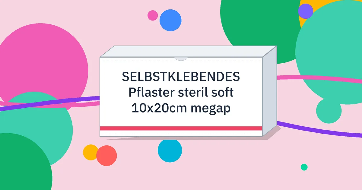 Symbolbild: Packung mit der Aufschrift SELBSTKLEBENDES Pflaster steril soft 10x20cm megap (PZN 16501626) – Verfügbarkeit und Bezug in Apotheken in Frankfurt am Main