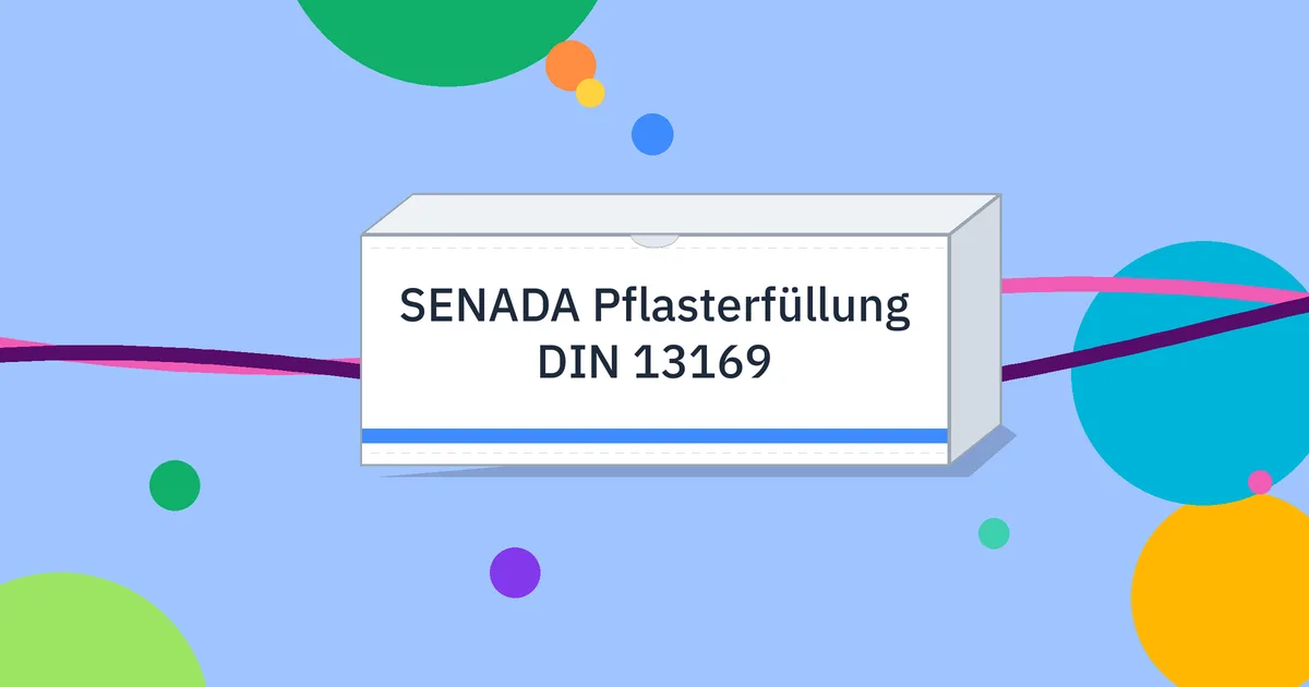 Symbolbild: Packung mit der Aufschrift SENADA Pflasterfüllung DIN 13169 (PZN 00019471) – Verfügbarkeit und Bezug in Apotheken in Frankfurt am Main