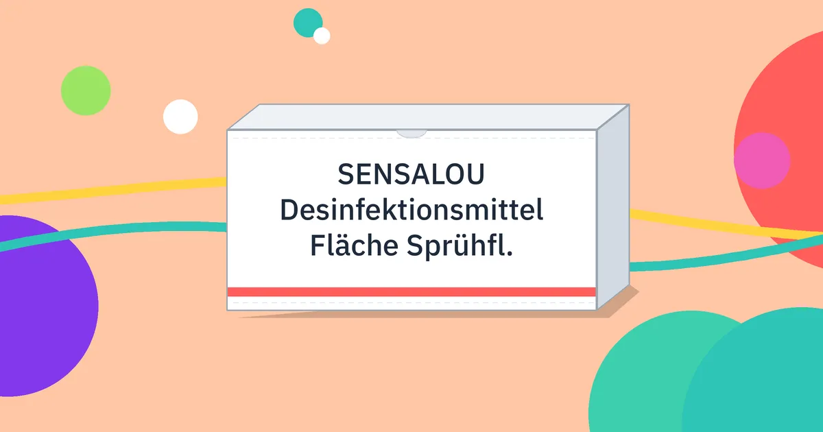 Symbolbild: Packung mit der Aufschrift SENSALOU Desinfektionsmittel Fläche Sprühfl. (PZN 19428717) – Verfügbarkeit und Bezug in Apotheken in Frankfurt am Main