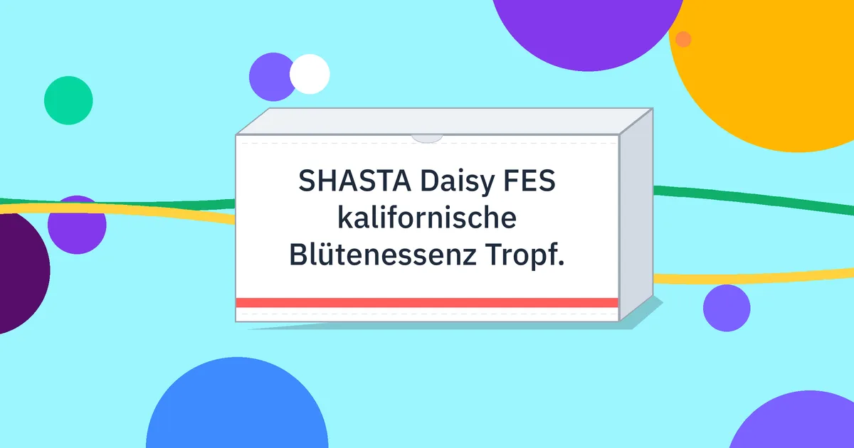 Symbolbild: Packung mit der Aufschrift SHASTA Daisy FES kalifornische Blütenessenz Tropf. (PZN 09172808) – Verfügbarkeit und Bezug in Apotheken in Frankfurt am Main