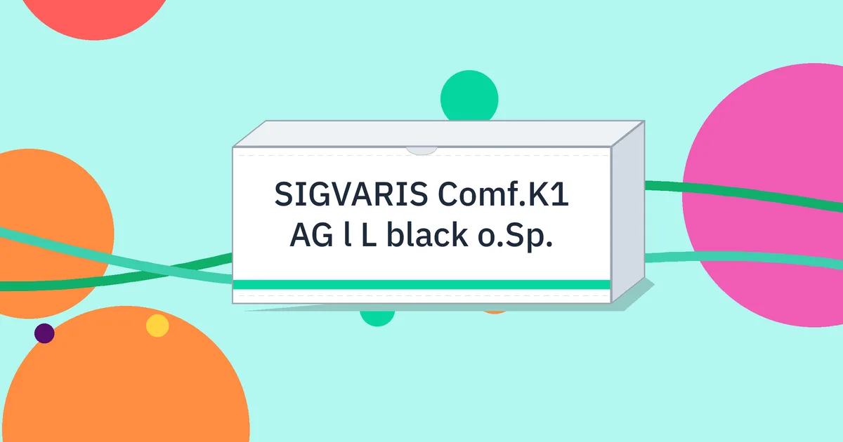 Symbolbild: Packung mit der Aufschrift SIGVARIS Comf.K1 AG l L black o.Sp. (PZN 17042712) – Verfügbarkeit und Bezug in Apotheken in Frankfurt am Main