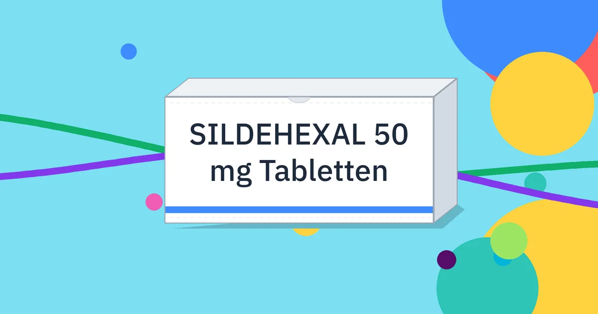 Symbolbild: Packung mit der Aufschrift SILDEHEXAL 50 mg Tabletten (PZN 01541821) – Verfügbarkeit und Bezug in Apotheken in Frankfurt am Main