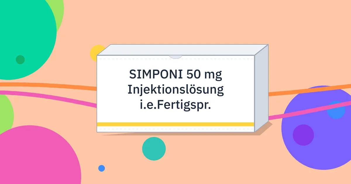 Symbolbild: Packung mit der Aufschrift SIMPONI 50 mg Injektionslösung i.e.Fertigspr. (PZN 11658553) – Verfügbarkeit und Bezug in Apotheken in Frankfurt am Main