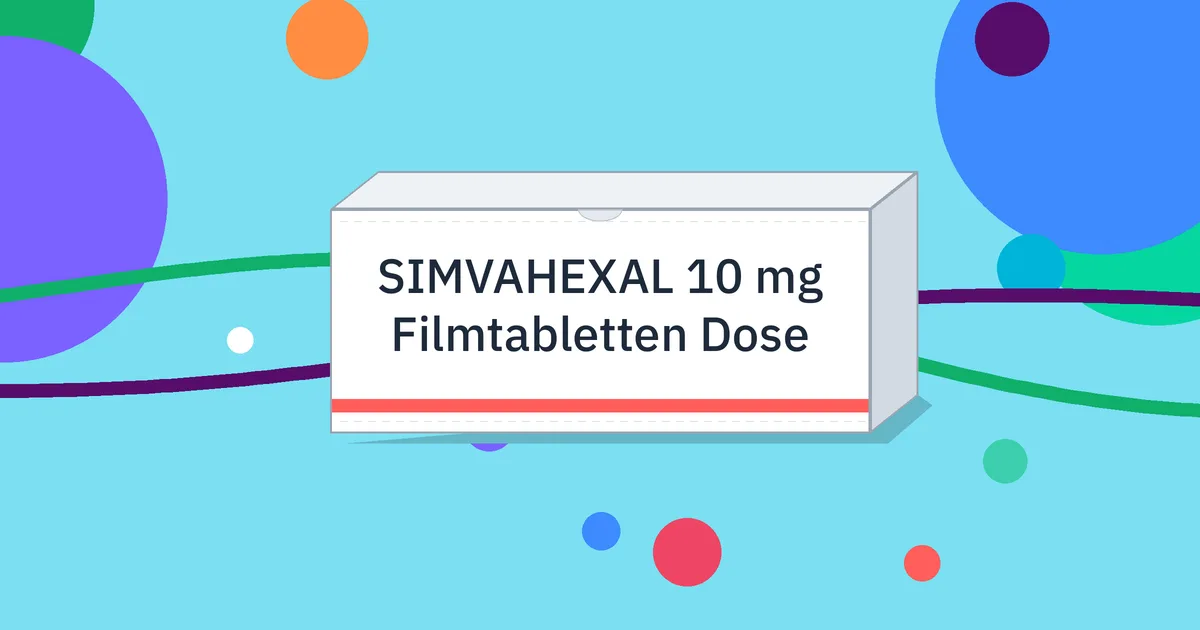 Symbolbild: Packung mit der Aufschrift SIMVAHEXAL 10 mg Filmtabletten Dose (PZN 17421042) – Verfügbarkeit und Bezug in Apotheken in Frankfurt am Main