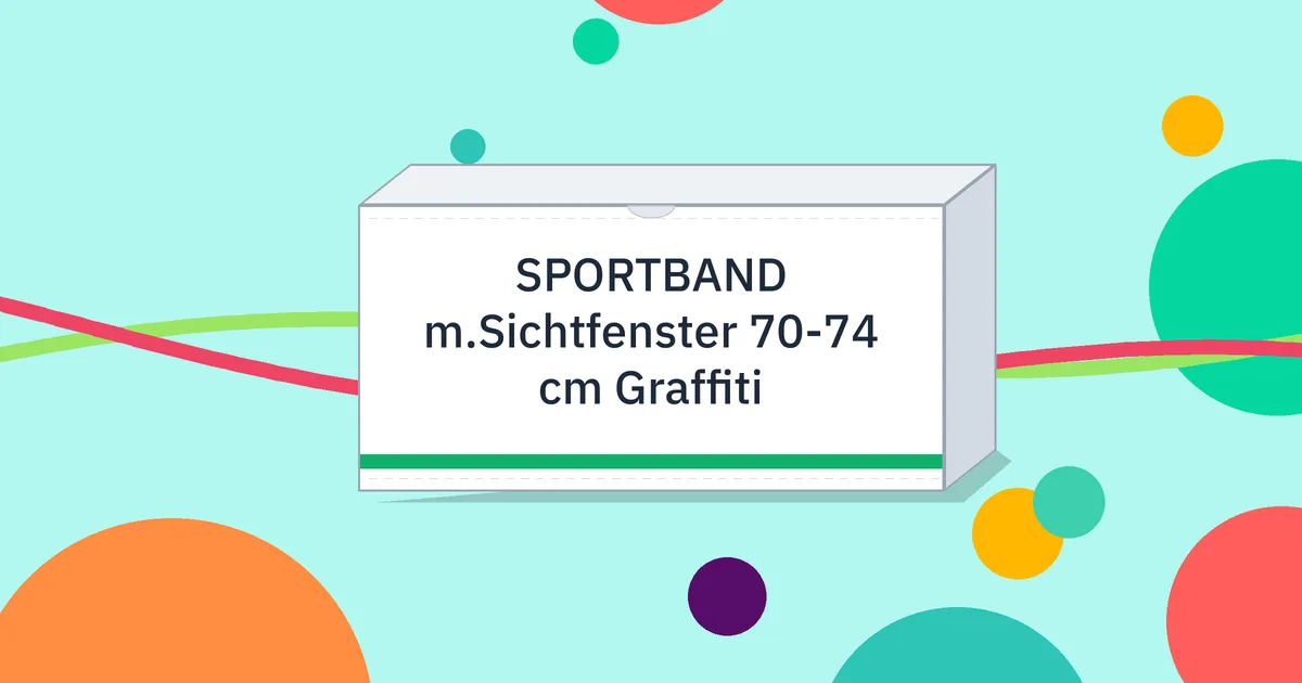 Symbolbild: Packung mit der Aufschrift SPORTBAND m.Sichtfenster 70-74 cm Graffiti (PZN 17837334) – Verfügbarkeit und Bezug in Apotheken in Frankfurt am Main