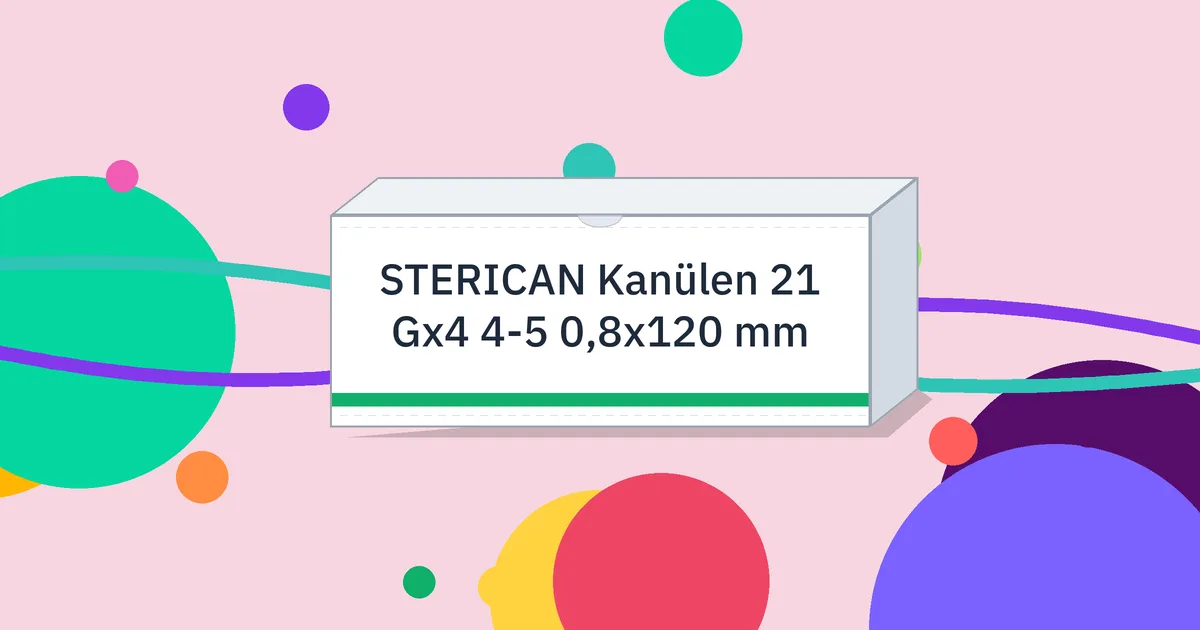 Symbolbild: Packung mit der Aufschrift STERICAN Kanülen 21 Gx4 4-5 0,8x120 mm (PZN 16016776) – Verfügbarkeit und Bezug in Apotheken in Frankfurt am Main