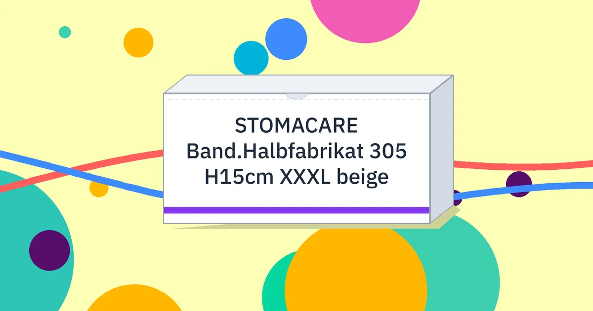 Symbolbild: Packung mit der Aufschrift STOMACARE Band.Halbfabrikat 305 H15cm XXXL beige (PZN 07663809) – Verfügbarkeit und Bezug in Apotheken in Frankfurt am Main