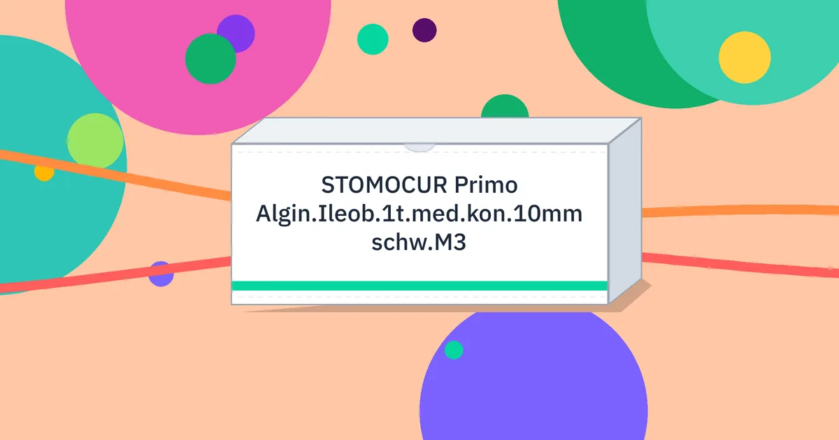 Symbolbild: Packung mit der Aufschrift STOMOCUR Primo Algin.Ileob.1t.med.kon.10mm schw.M3 (PZN 19536766) – Verfügbarkeit und Bezug in Apotheken in Frankfurt am Main