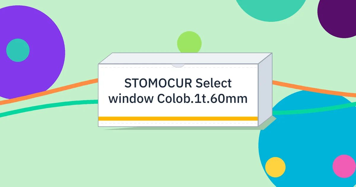 Symbolbild: Packung mit der Aufschrift STOMOCUR Select window Colob.1t.60mm (PZN 09897440) – Verfügbarkeit und Bezug in Apotheken in Frankfurt am Main