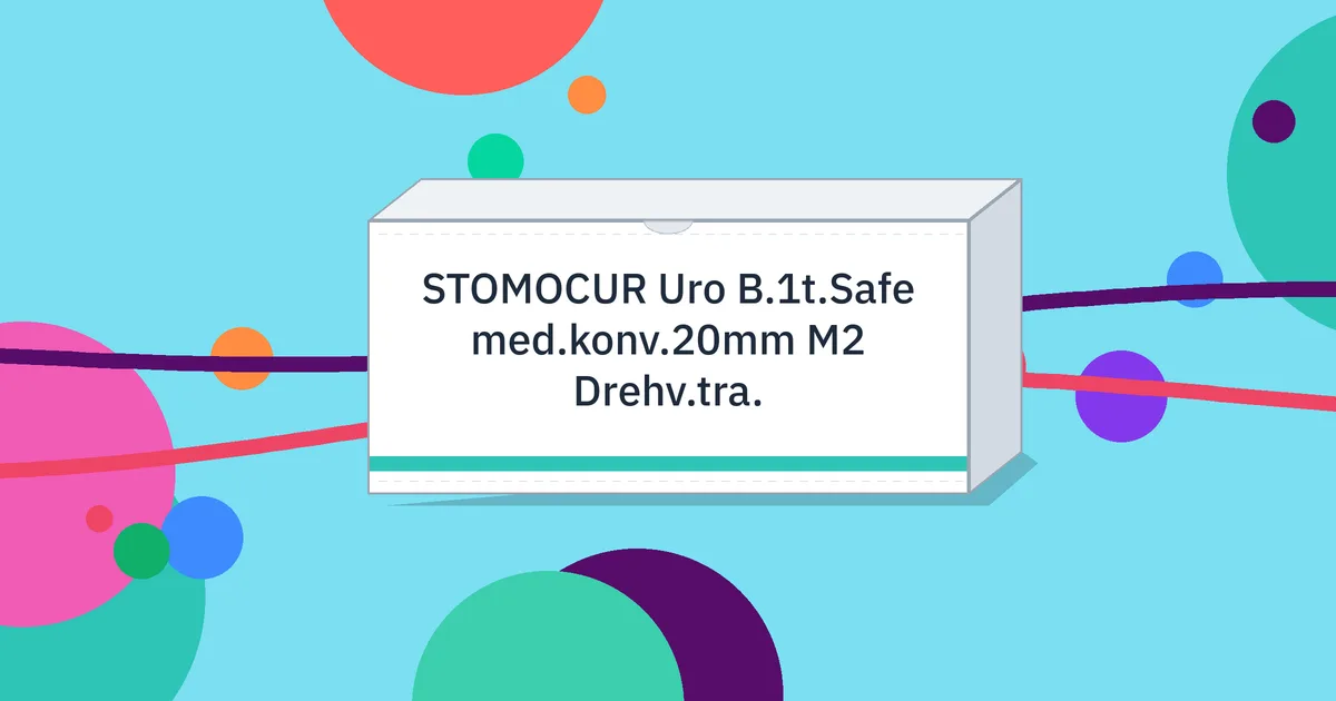 Symbolbild: Packung mit der Aufschrift STOMOCUR Uro B.1t.Safe med.konv.20mm M2 Drehv.tra. (PZN 17757210) – Verfügbarkeit und Bezug in Apotheken in Frankfurt am Main