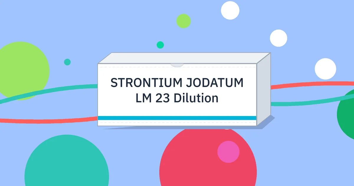 Symbolbild: Packung mit der Aufschrift STRONTIUM JODATUM LM 23 Dilution (PZN 13204098) – Verfügbarkeit und Bezug in Apotheken in Frankfurt am Main