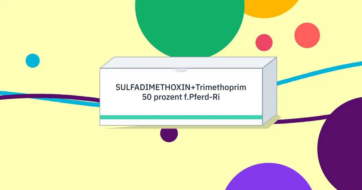 Symbolbild: Packung mit der Aufschrift SULFADIMETHOXIN+Trimethoprim 50 prozent f.Pferd-Ri (PZN 16536932) – Verfügbarkeit und Bezug in Apotheken in Frankfurt am Main