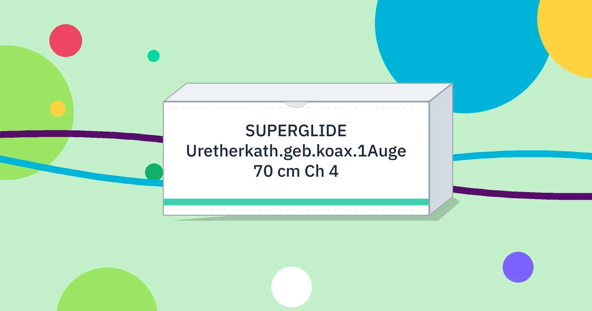 Symbolbild: Packung mit der Aufschrift SUPERGLIDE Uretherkath.geb.koax.1Auge 70 cm Ch 4 (PZN 12424952) – Verfügbarkeit und Bezug in Apotheken in Frankfurt am Main