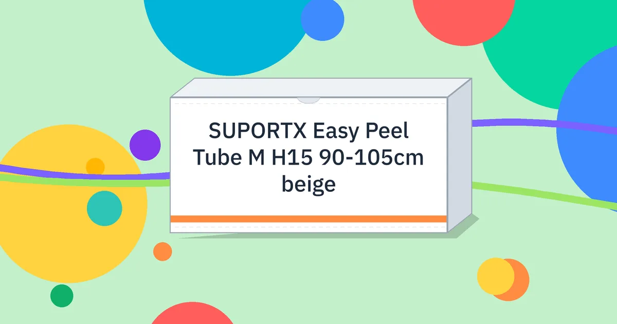 Symbolbild: Packung mit der Aufschrift SUPORTX Easy Peel Tube M H15 90-105cm beige (PZN 09486553) – Verfügbarkeit und Bezug in Apotheken in Frankfurt am Main