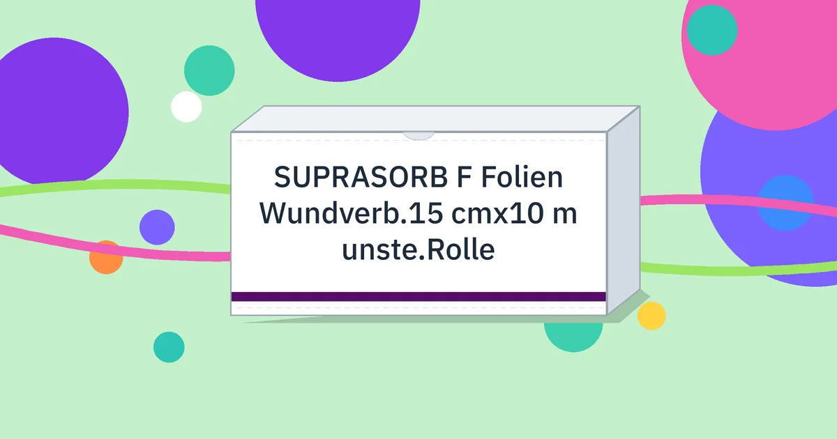 Symbolbild: Packung mit der Aufschrift SUPRASORB F Folien Wundverb.15 cmx10 m unste.Rolle (PZN 12586465) – Verfügbarkeit und Bezug in Apotheken in Frankfurt am Main