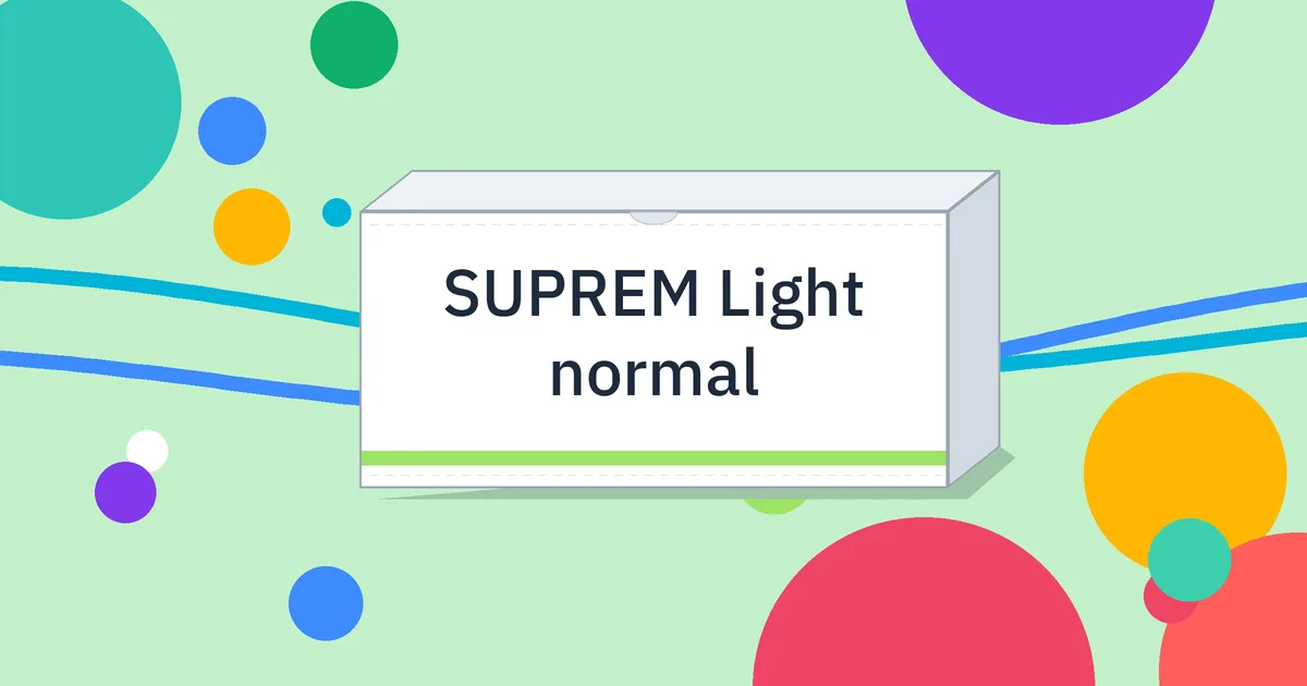 Symbolbild: Packung mit der Aufschrift SUPREM Light normal (PZN 07111501) – Verfügbarkeit und Bezug in Apotheken in Frankfurt am Main