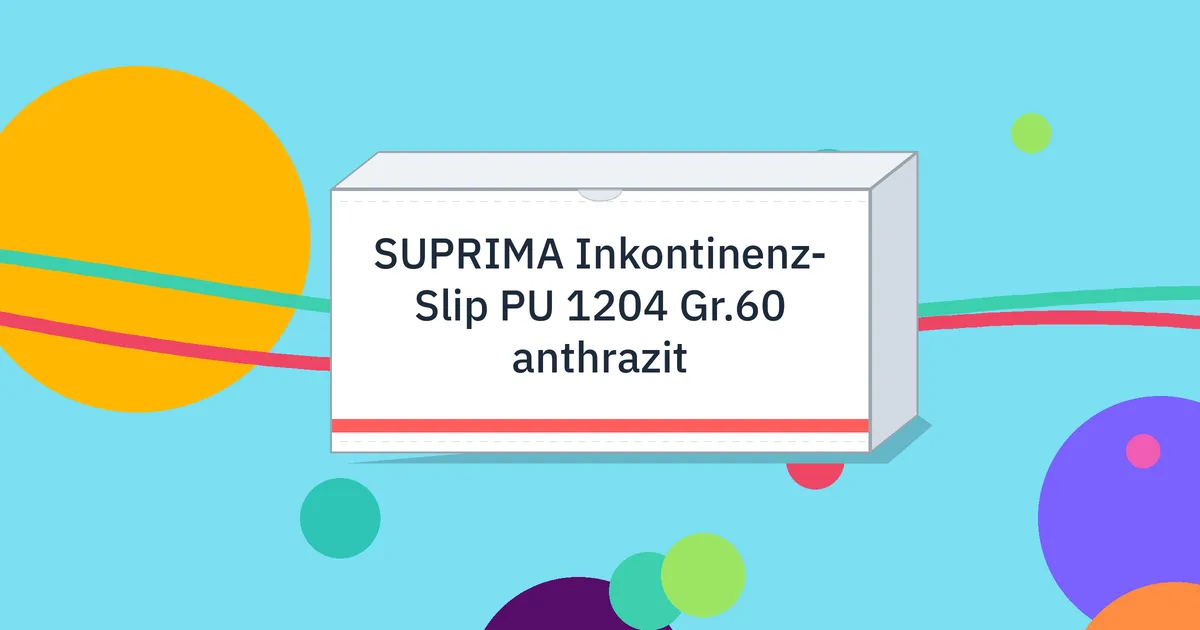 Symbolbild: Packung mit der Aufschrift SUPRIMA Inkontinenz-Slip PU 1204 Gr.60 anthrazit (PZN 10637514) – Verfügbarkeit und Bezug in Apotheken in Frankfurt am Main