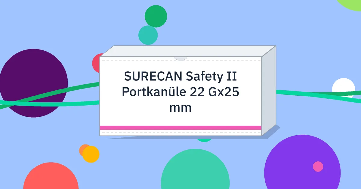Symbolbild: Packung mit der Aufschrift SURECAN Safety II Portkanüle 22 Gx25 mm (PZN 07799905) – Verfügbarkeit und Bezug in Apotheken in Frankfurt am Main