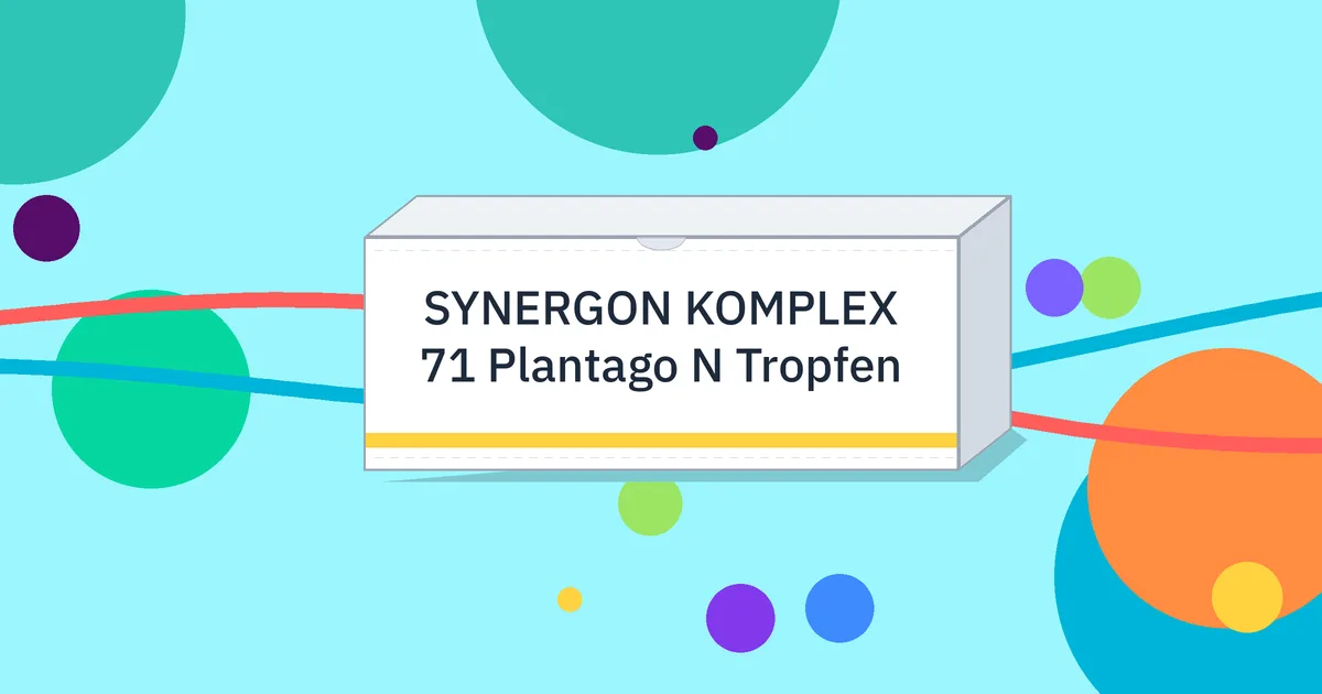 Symbolbild: Packung mit der Aufschrift SYNERGON KOMPLEX 71 Plantago N Tropfen (PZN 03574842) – Verfügbarkeit und Bezug in Apotheken in Frankfurt am Main