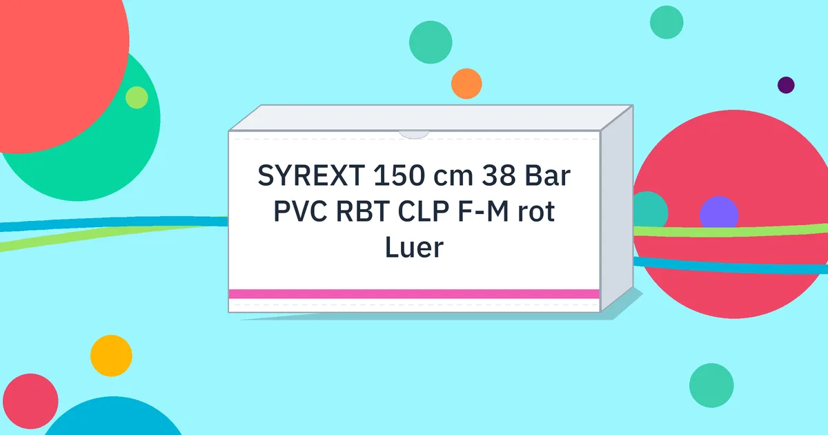 Symbolbild: Packung mit der Aufschrift SYREXT 150 cm 38 Bar PVC RBT CLP F-M rot Luer (PZN 17898784) – Verfügbarkeit und Bezug in Apotheken in Frankfurt am Main