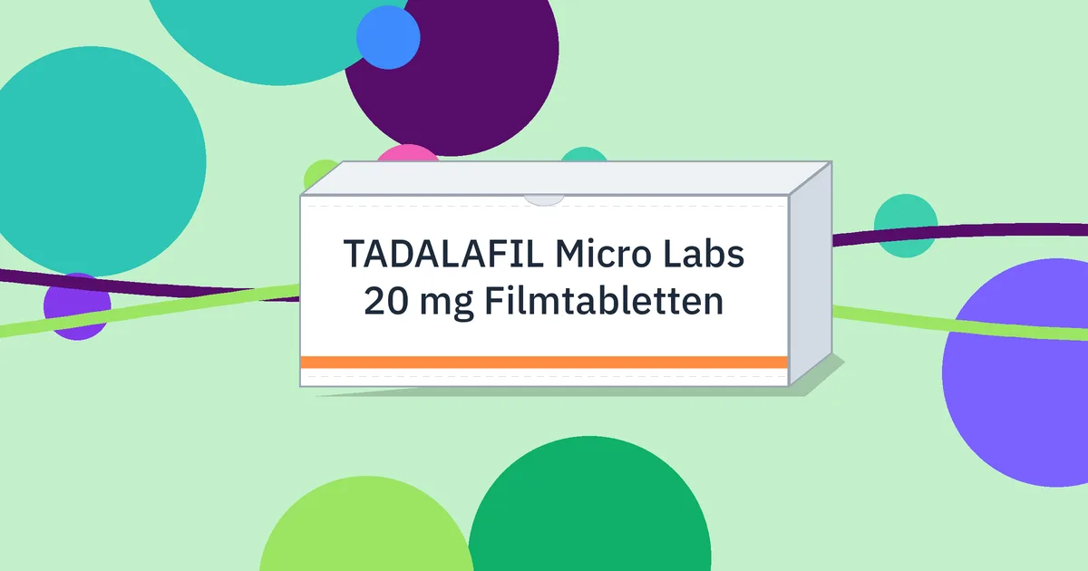 Symbolbild: Packung mit der Aufschrift TADALAFIL Micro Labs 20 mg Filmtabletten (PZN 18136065) – Verfügbarkeit und Bezug in Apotheken in Frankfurt am Main