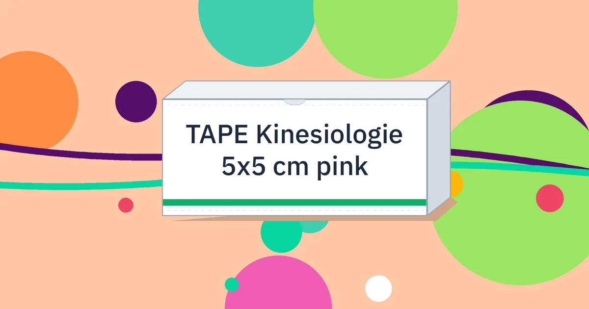 Symbolbild: Packung mit der Aufschrift TAPE Kinesiologie 5x5 cm pink (PZN 08761230) – Verfügbarkeit und Bezug in Apotheken in Frankfurt am Main