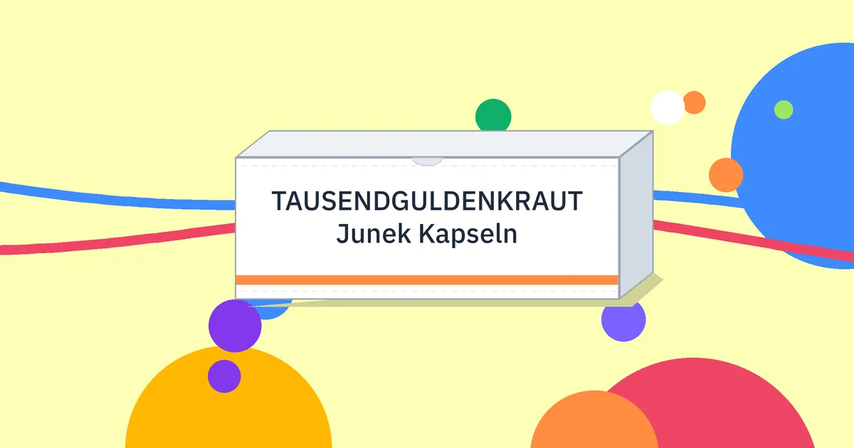 Symbolbild: Packung mit der Aufschrift TAUSENDGULDENKRAUT Junek Kapseln (PZN 10053262) – Verfügbarkeit und Bezug in Apotheken in Frankfurt am Main
