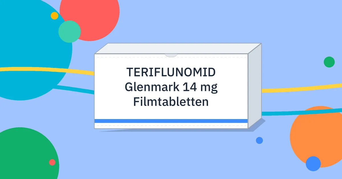 Symbolbild: Packung mit der Aufschrift TERIFLUNOMID Glenmark 14 mg Filmtabletten (PZN 19271405) – Verfügbarkeit und Bezug in Apotheken in Frankfurt am Main