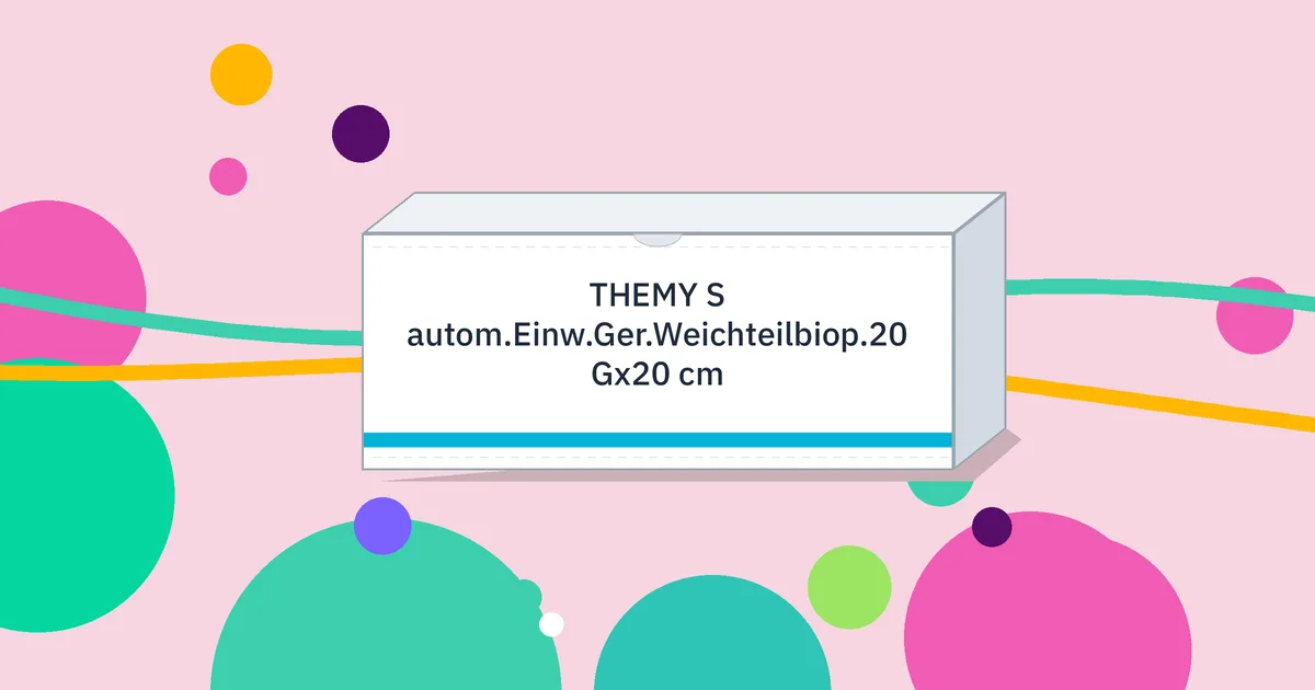 Symbolbild: Packung mit der Aufschrift THEMY S autom.Einw.Ger.Weichteilbiop.20 Gx20 cm (PZN 19738470) – Verfügbarkeit und Bezug in Apotheken in Frankfurt am Main