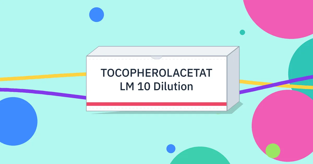 Symbolbild: Packung mit der Aufschrift TOCOPHEROLACETAT LM 10 Dilution (PZN 13224764) – Verfügbarkeit und Bezug in Apotheken in Frankfurt am Main