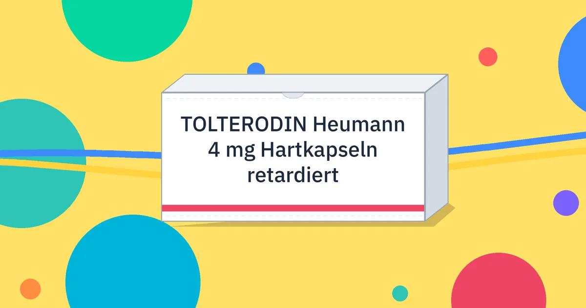 Symbolbild: Packung mit der Aufschrift TOLTERODIN Heumann 4 mg Hartkapseln retardiert (PZN 15269452) – Verfügbarkeit und Bezug in Apotheken in Frankfurt am Main