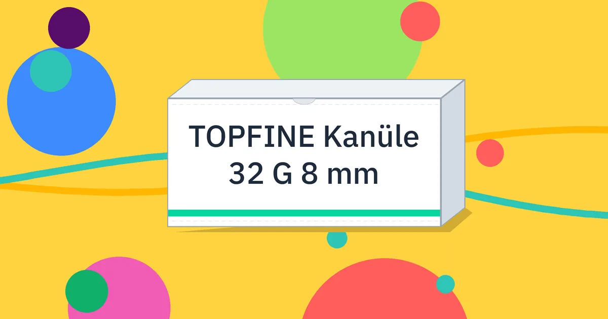 Symbolbild: Packung mit der Aufschrift TOPFINE Kanüle 32 G 8 mm (PZN 13059673) – Verfügbarkeit und Bezug in Apotheken in Frankfurt am Main