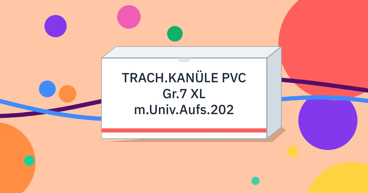 Symbolbild: Packung mit der Aufschrift TRACH.KANÜLE PVC Gr.7 XL m.Univ.Aufs.202 (PZN 06993806) – Verfügbarkeit und Bezug in Apotheken in Frankfurt am Main