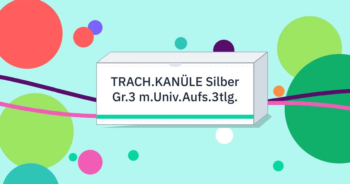 Symbolbild: Packung mit der Aufschrift TRACH.KANÜLE Silber Gr.3 m.Univ.Aufs.3tlg. (PZN 06989207) – Verfügbarkeit und Bezug in Apotheken in Frankfurt am Main