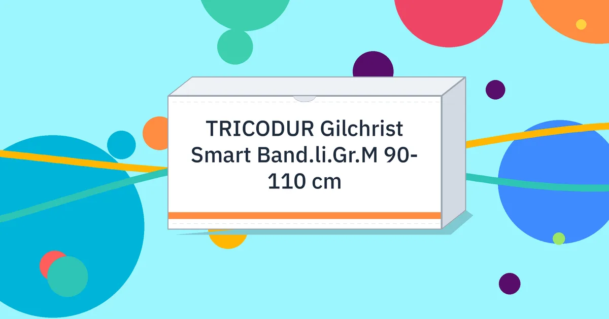 Symbolbild: Packung mit der Aufschrift TRICODUR Gilchrist Smart Band.li.Gr.M 90-110 cm (PZN 10014150) – Verfügbarkeit und Bezug in Apotheken in Frankfurt am Main