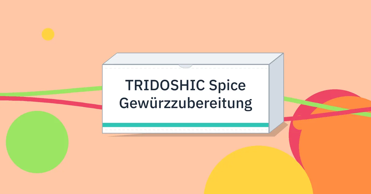 Symbolbild: Packung mit der Aufschrift TRIDOSHIC Spice Gewürzzubereitung (PZN 17992170) – Verfügbarkeit und Bezug in Apotheken in Frankfurt am Main