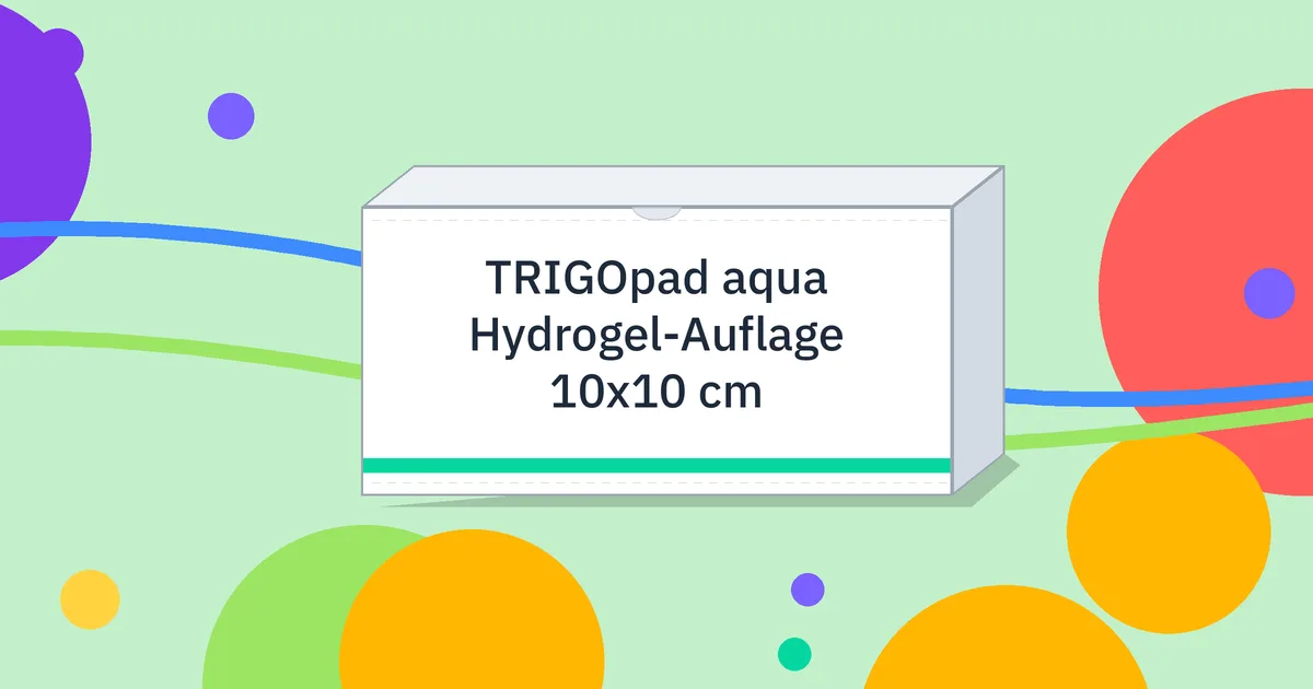 Symbolbild: Packung mit der Aufschrift TRIGOpad aqua Hydrogel-Auflage 10x10 cm (PZN 09945446) – Verfügbarkeit und Bezug in Apotheken in Frankfurt am Main