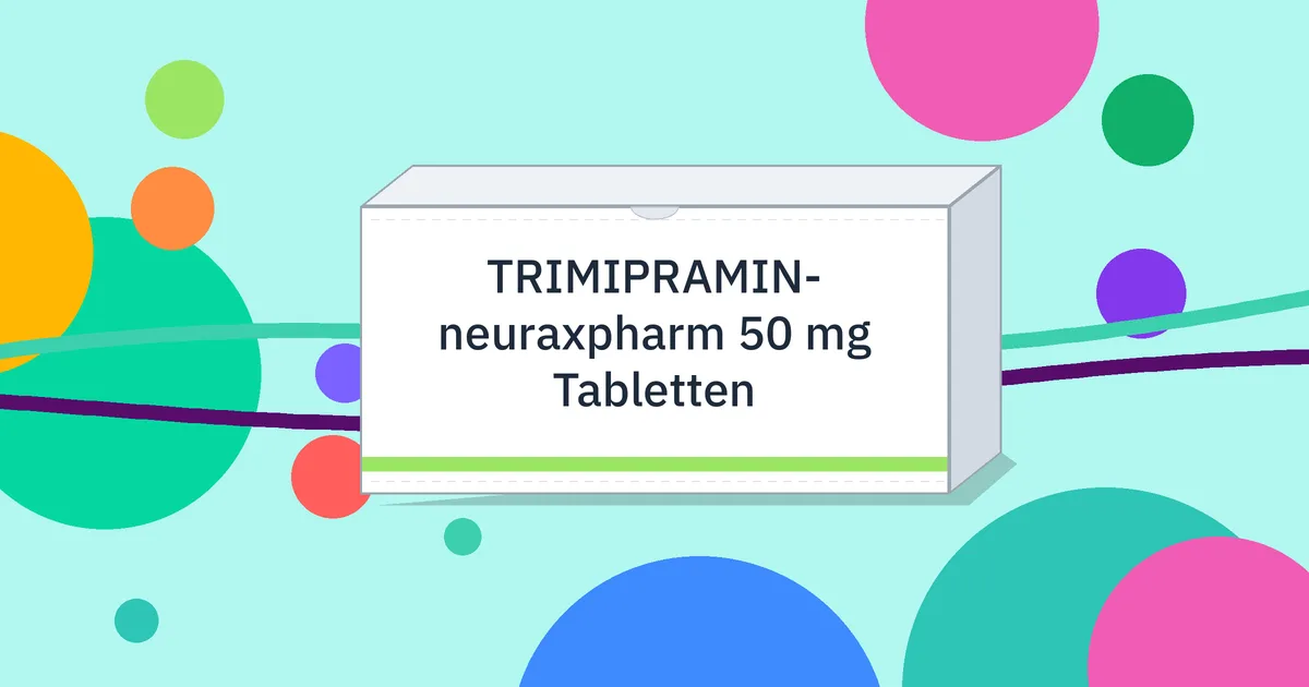 Symbolbild: Packung mit der Aufschrift TRIMIPRAMIN-neuraxpharm 50 mg Tabletten (PZN 00772033) – Verfügbarkeit und Bezug in Apotheken in Frankfurt am Main