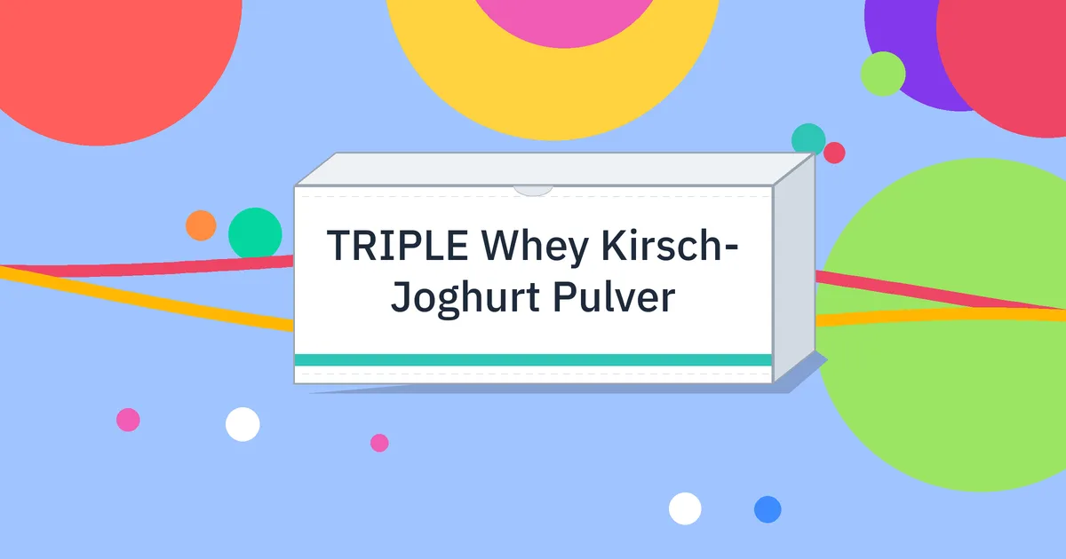 Symbolbild: Packung mit der Aufschrift TRIPLE Whey Kirsch-Joghurt Pulver (PZN 10534406) – Verfügbarkeit und Bezug in Apotheken in Frankfurt am Main