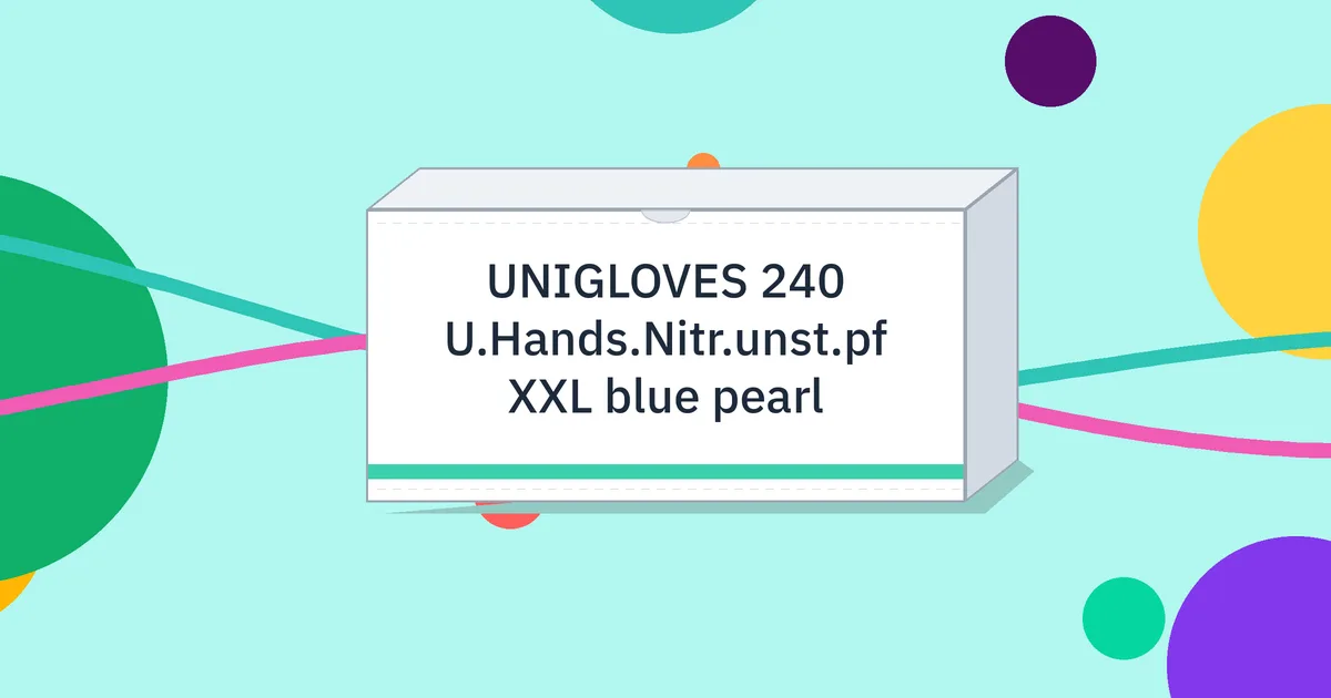 Symbolbild: Packung mit der Aufschrift UNIGLOVES 240 U.Hands.Nitr.unst.pf XXL blue pearl (PZN 19828693) – Verfügbarkeit und Bezug in Apotheken in Frankfurt am Main